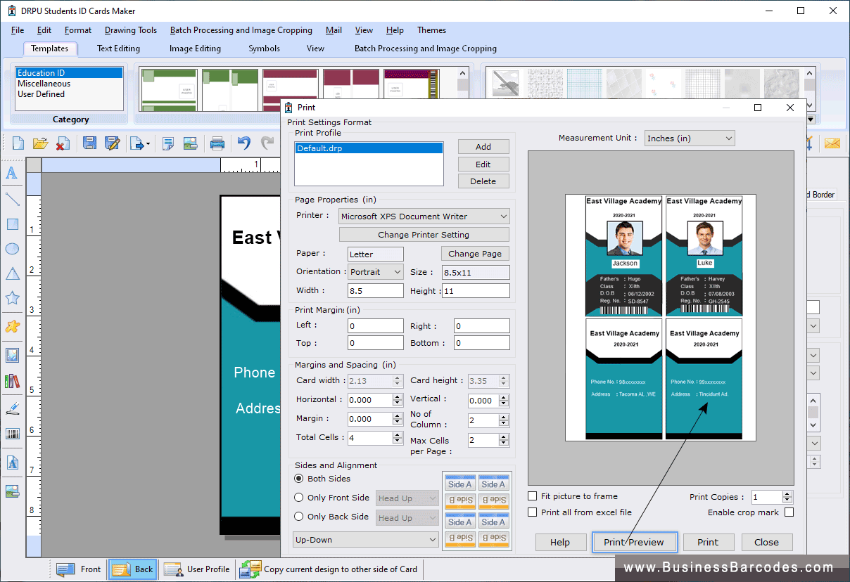 Screenshots of Student ID Cards Maker Software - BusinessBarcodes