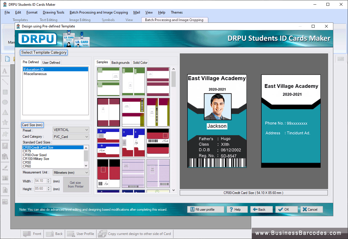 Screenshots of Student ID Cards Maker Software - BusinessBarcodes