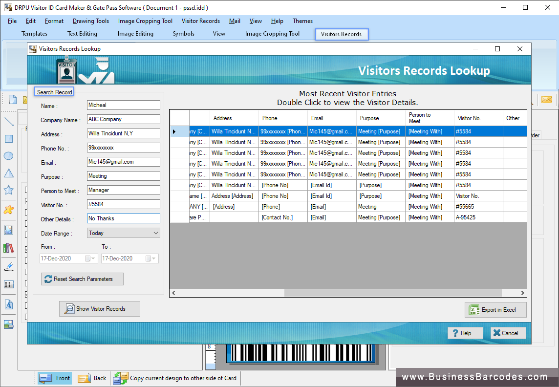 Screenshots of Visitors ID Gate Pass Maker - BusinessBarcodes